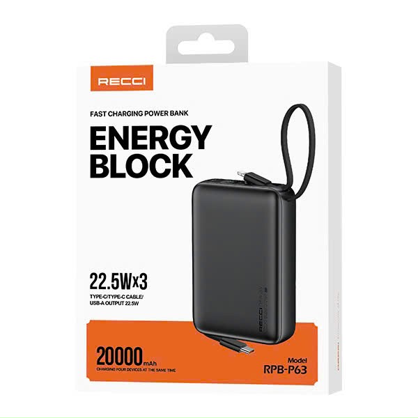 Phụ Kiện - Accessories :: Pin Dự Phòng :: Pin Dự Phòng Recci RPB-P63 20.000mAh - New - Nguyên Box